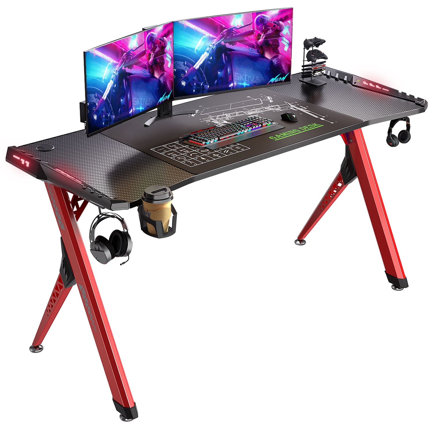BestOffice 55" Computer Gaming Desk with RGB LED Lights,Mouse Pad ...