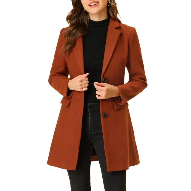 INSPIRE CHIC Women's Coat Solid Color Notched Lapel Single Breasted ...