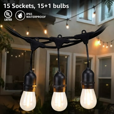 TorchStar 50ft LED Outdoor Weatherproof Commercial String Lights ...