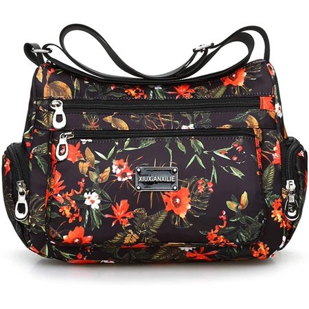 Crossbody Bags for Women Nylon Shoulder Bag Floral Multi-Pocket Purses ...