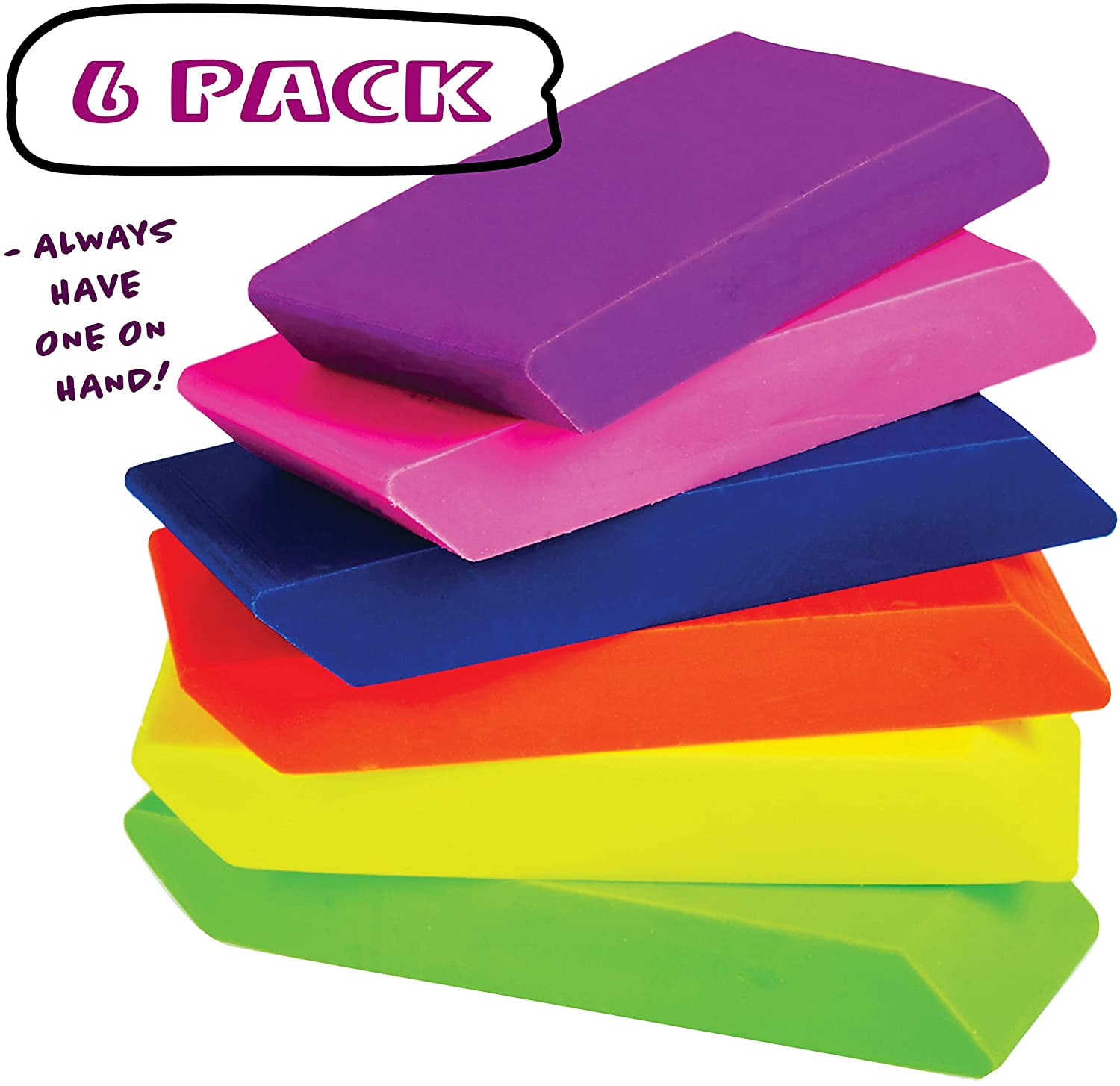 Buy Neliblu Bright Neon Rectangular Chiseled Pencil Erasers for Home ...