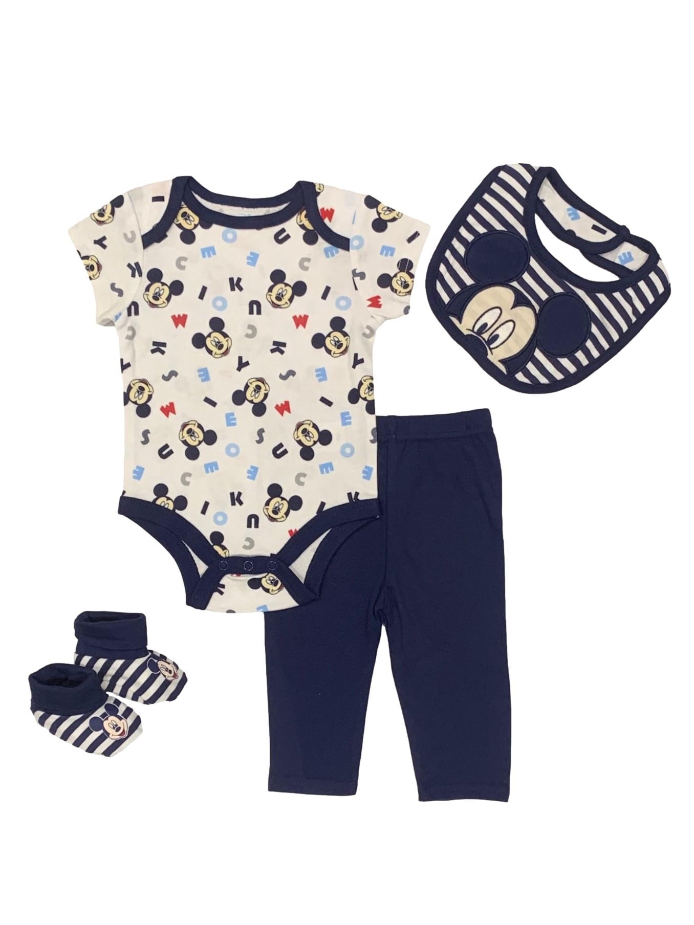 Disney Mickey Mouse 4 Piece Bodysuit and Pants Layette Set (Baby Boys ...