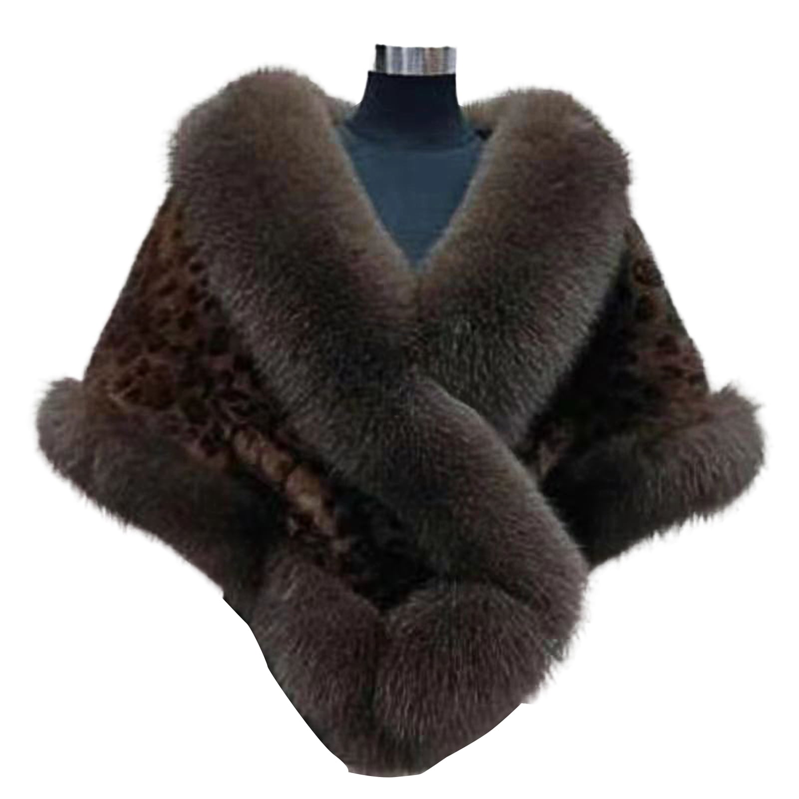 Thickened Warm Solid Color Fluffy Faux Fur Shawl Loose Fit Winter ...