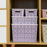 Set of 4 Stackable Lace-Design Storage Bins Plastic Home Organizer ...