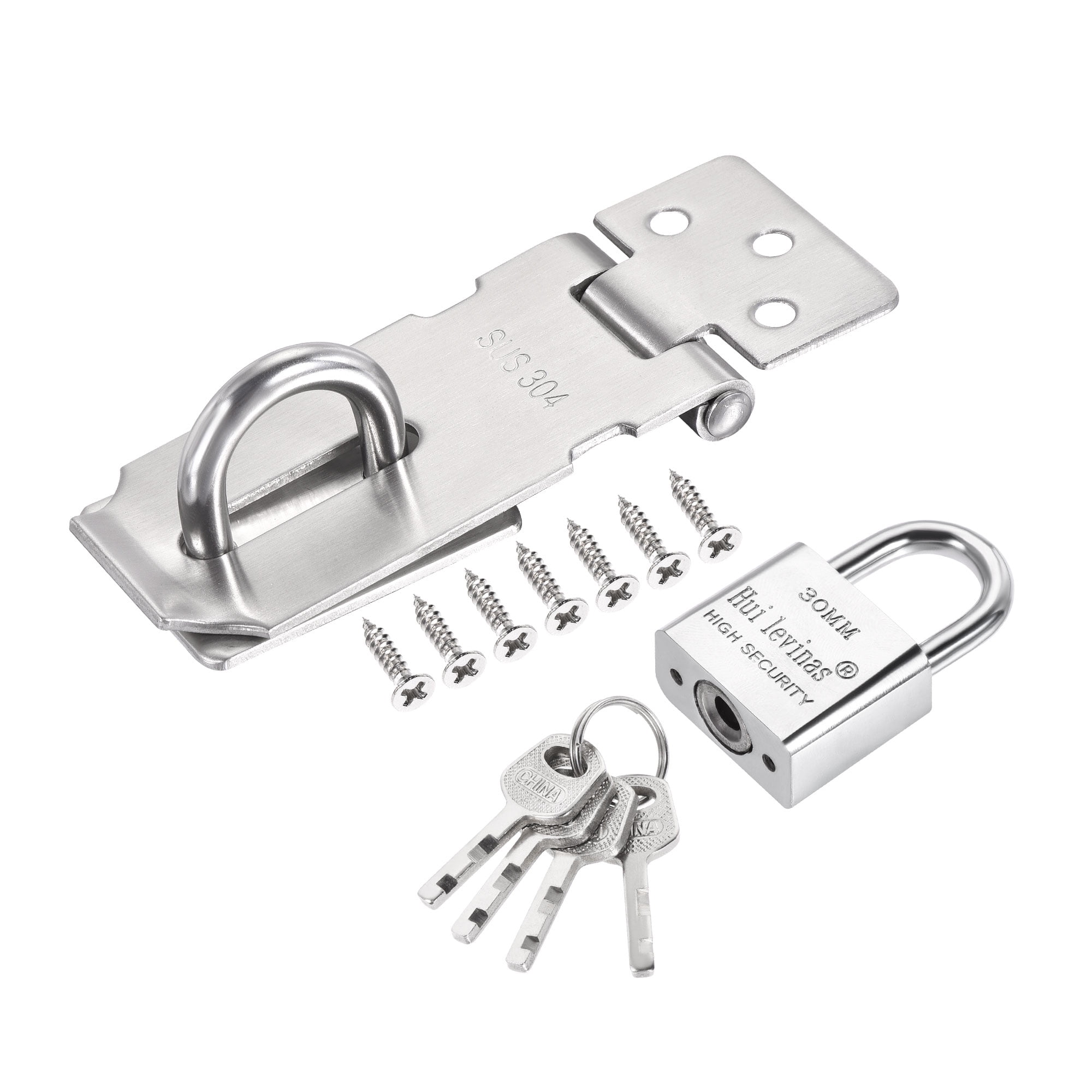 Uxcell 3'' Keyed Different Door Latch Hasp Lock with Padlock Screws ...