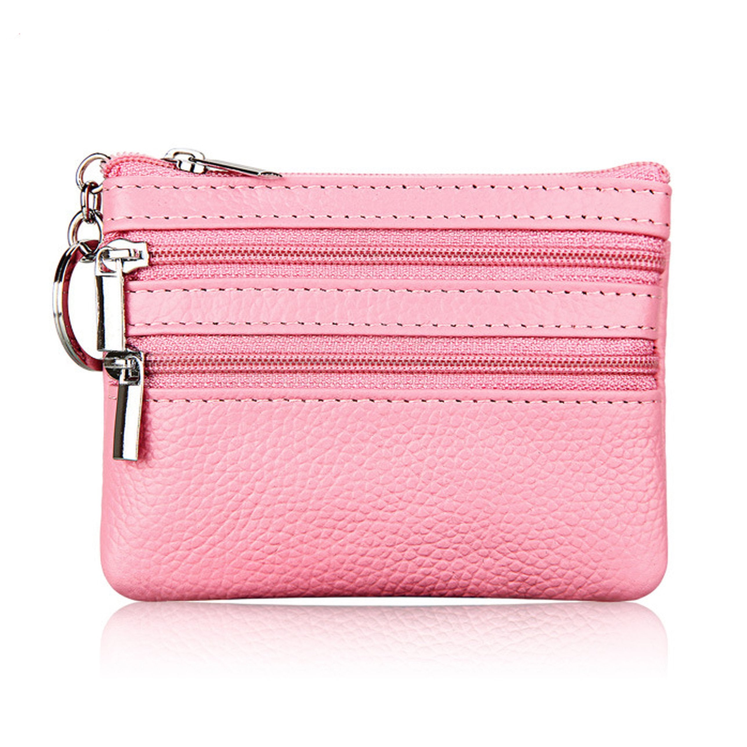 Ayli Mini Leather Wallet Coin Purse 3 Zipper Pockets Key Ring Mini ...