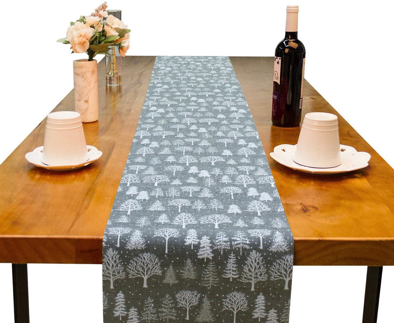 WRAPAHOLIC Grey Burlap Table Runner Christmas Tree Table Runners ...