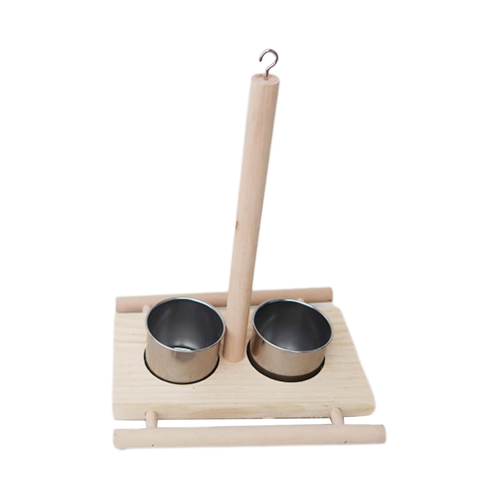 Bird Feeding Dish Cups Swing Birds Seed Cup with Wooden Platform Parrot ...