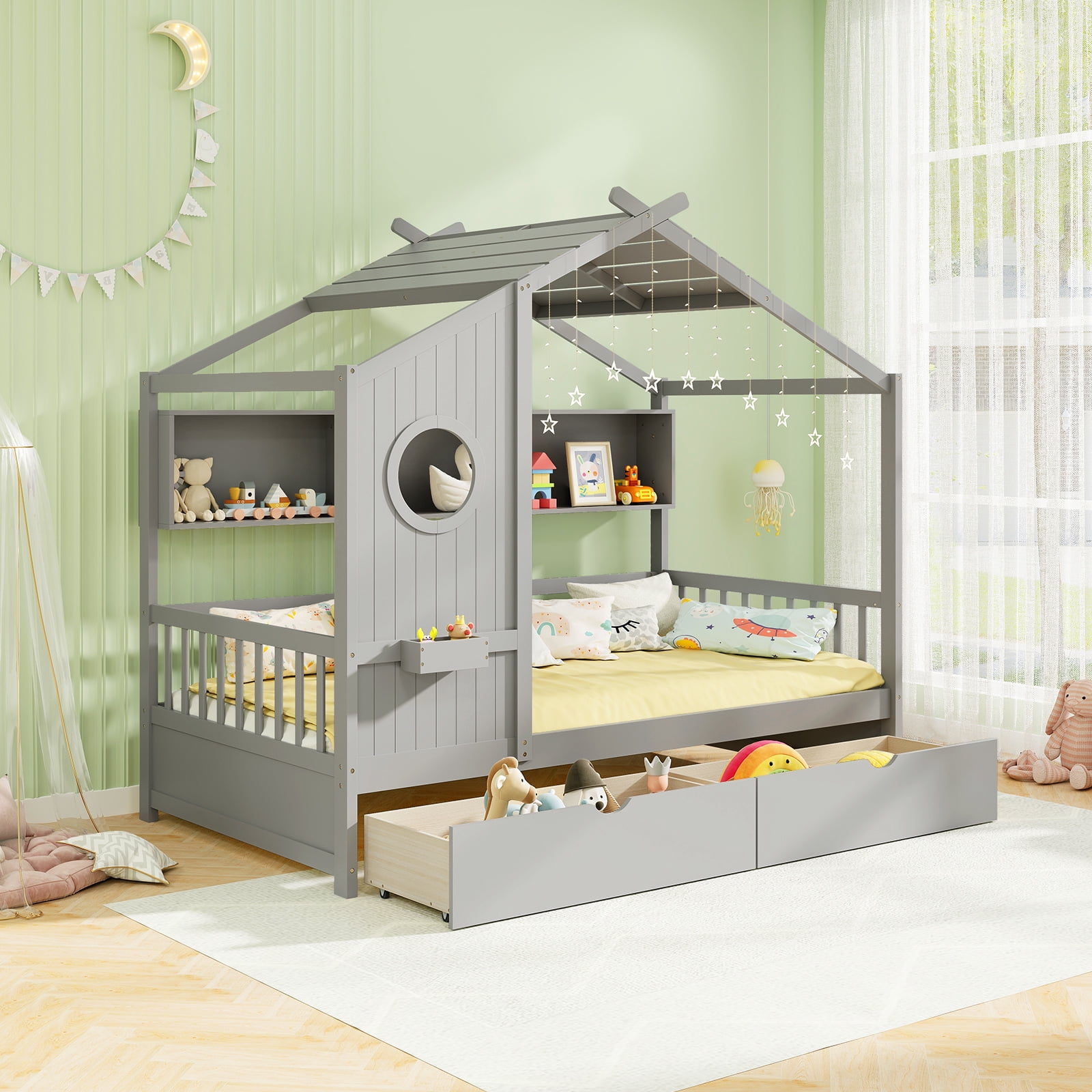 Click here for Gymax Twin Size House Bed Kids Bed Frame W/ 2 Stor... prices