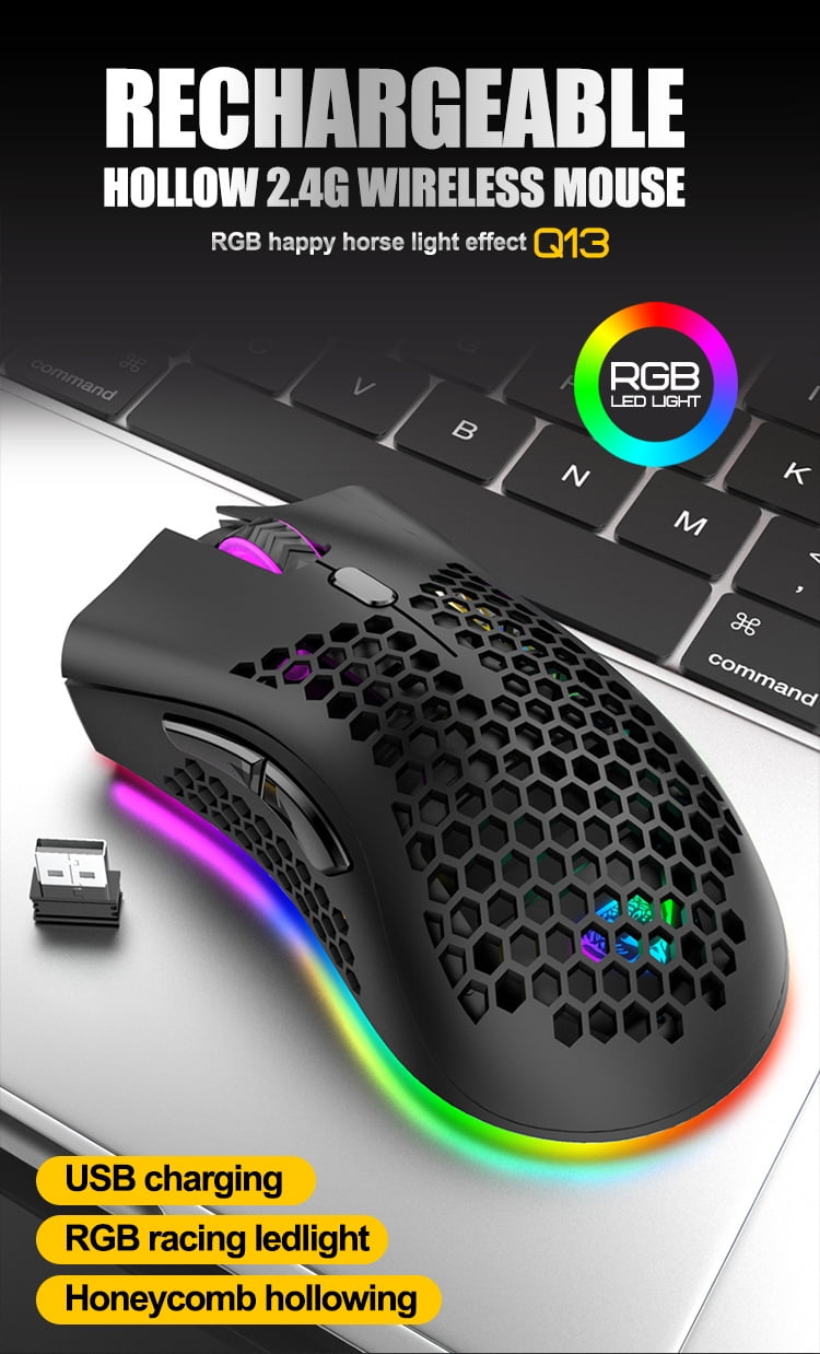 Pushtek Wireless Gaming Mouse, Computer Mouse with Honeycomb Shell, 6 ...