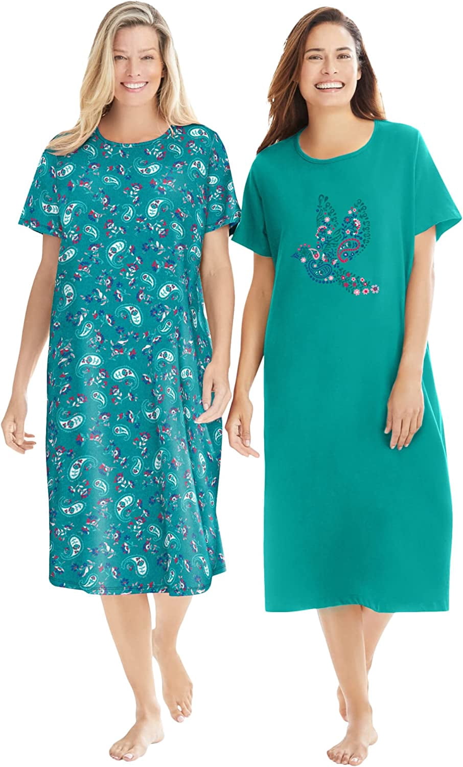 Dreams & Co. Women's Plus Size 2-Pack Long Sleepshirts Nightgown 3X-4X ...