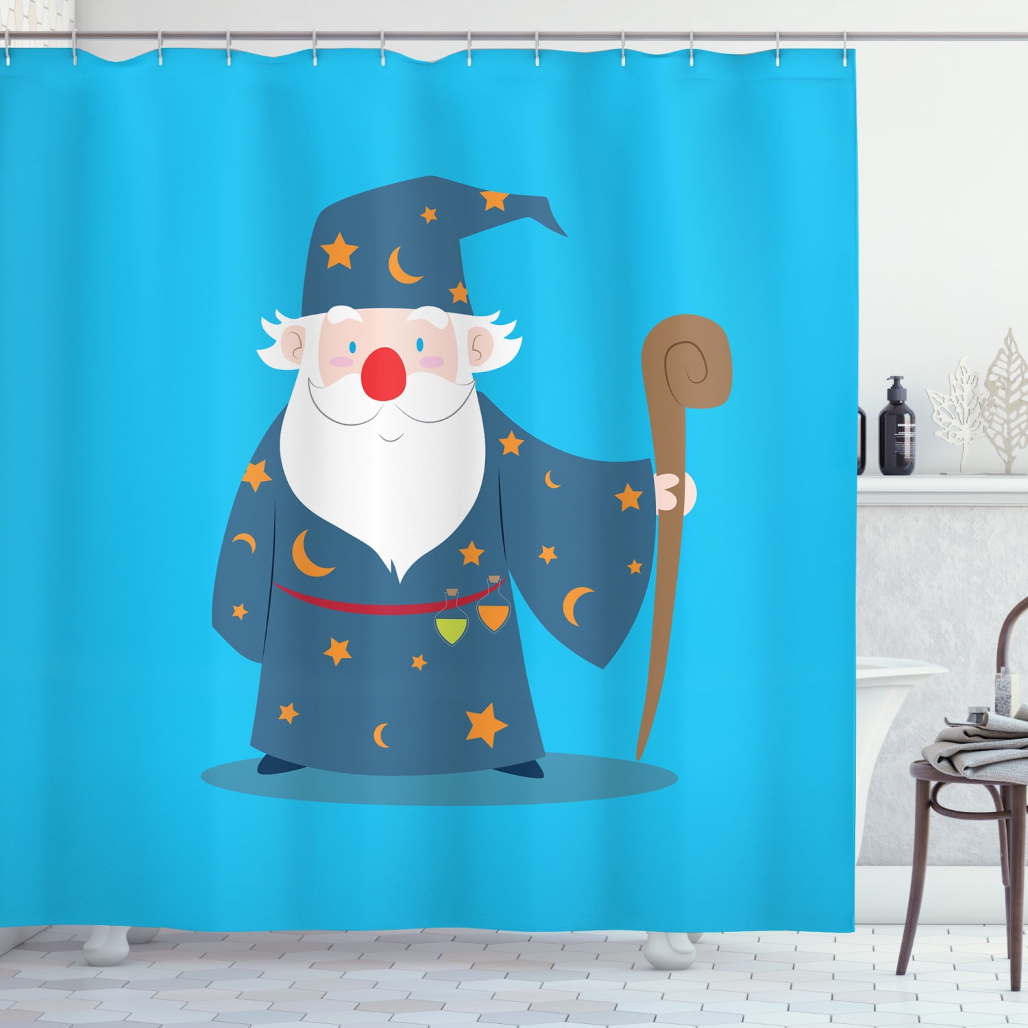 Wizard Shower Curtain, Illustration of an Old Wizard Holding Magic ...