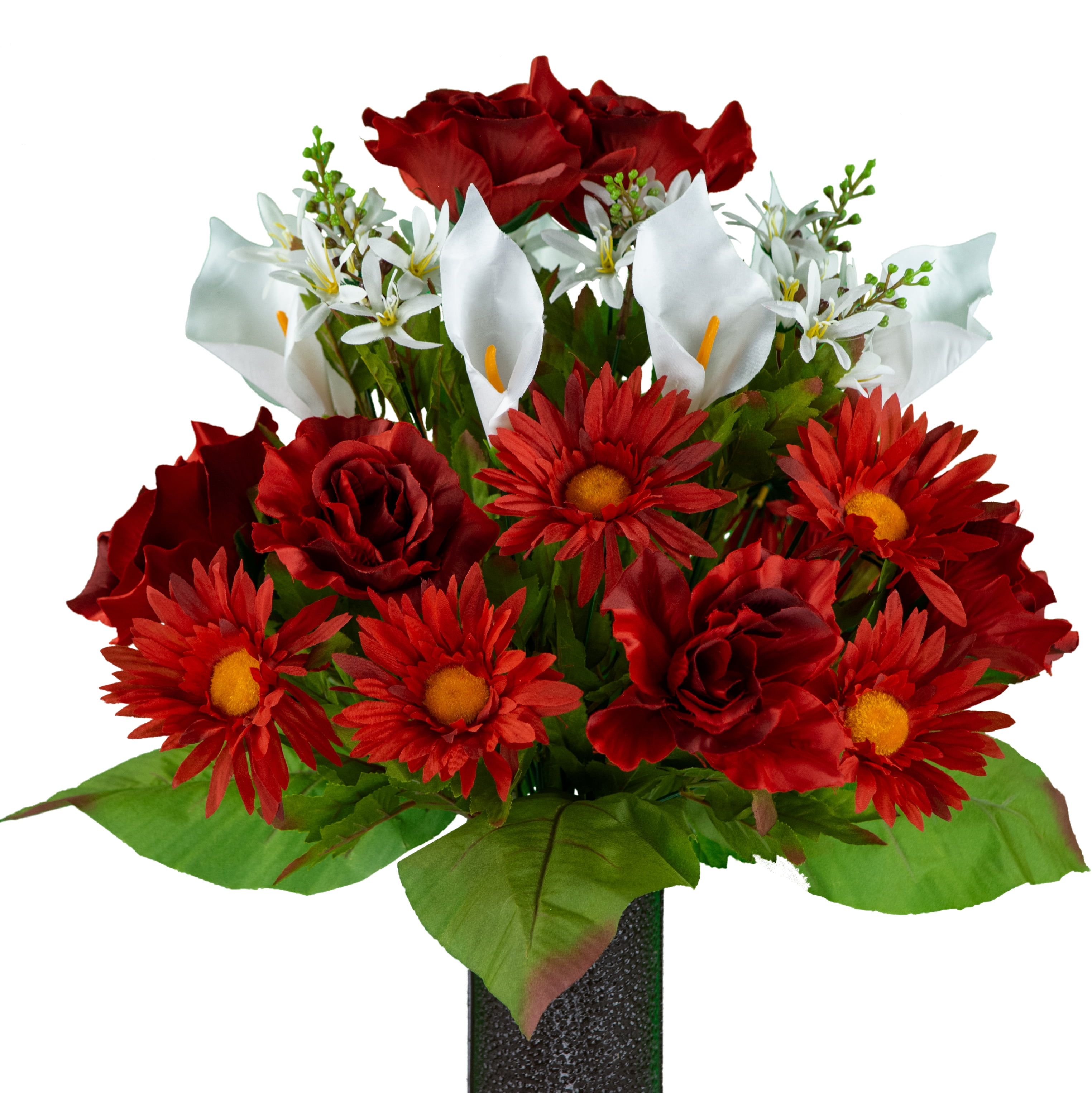 Sympathy Silks Artificial Cemetery Flowers Cinnamon Red Daisy/White ...