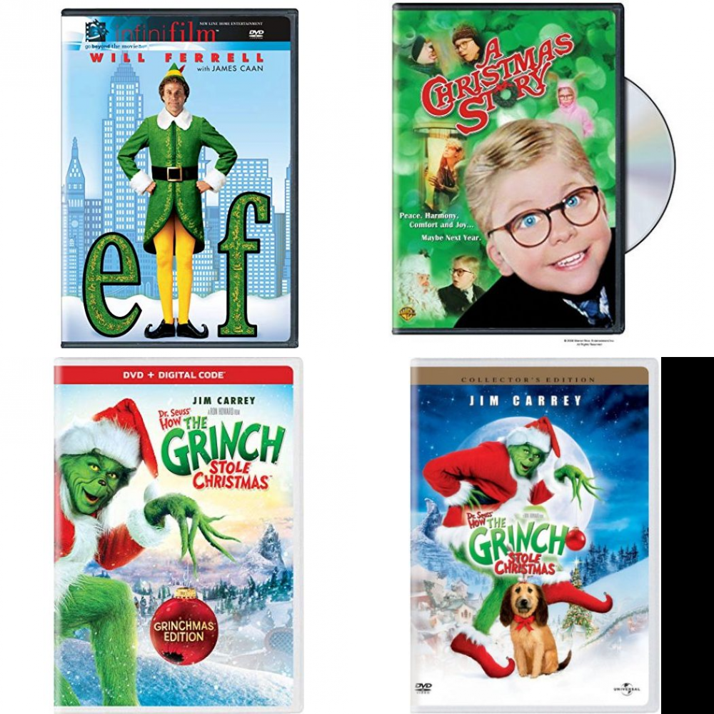 Christmas Holiday Movies DVD 4 Pack Assorted Bundle: Elf, A Christmas ...