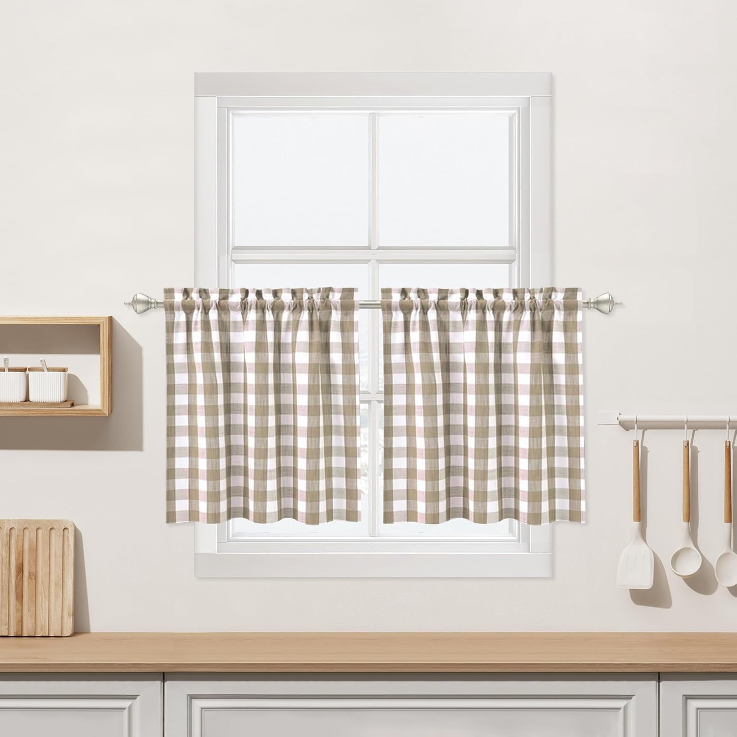 Click here for Unbranded Hh Beige Buffalo Plaid Cafe Curtains Far... prices