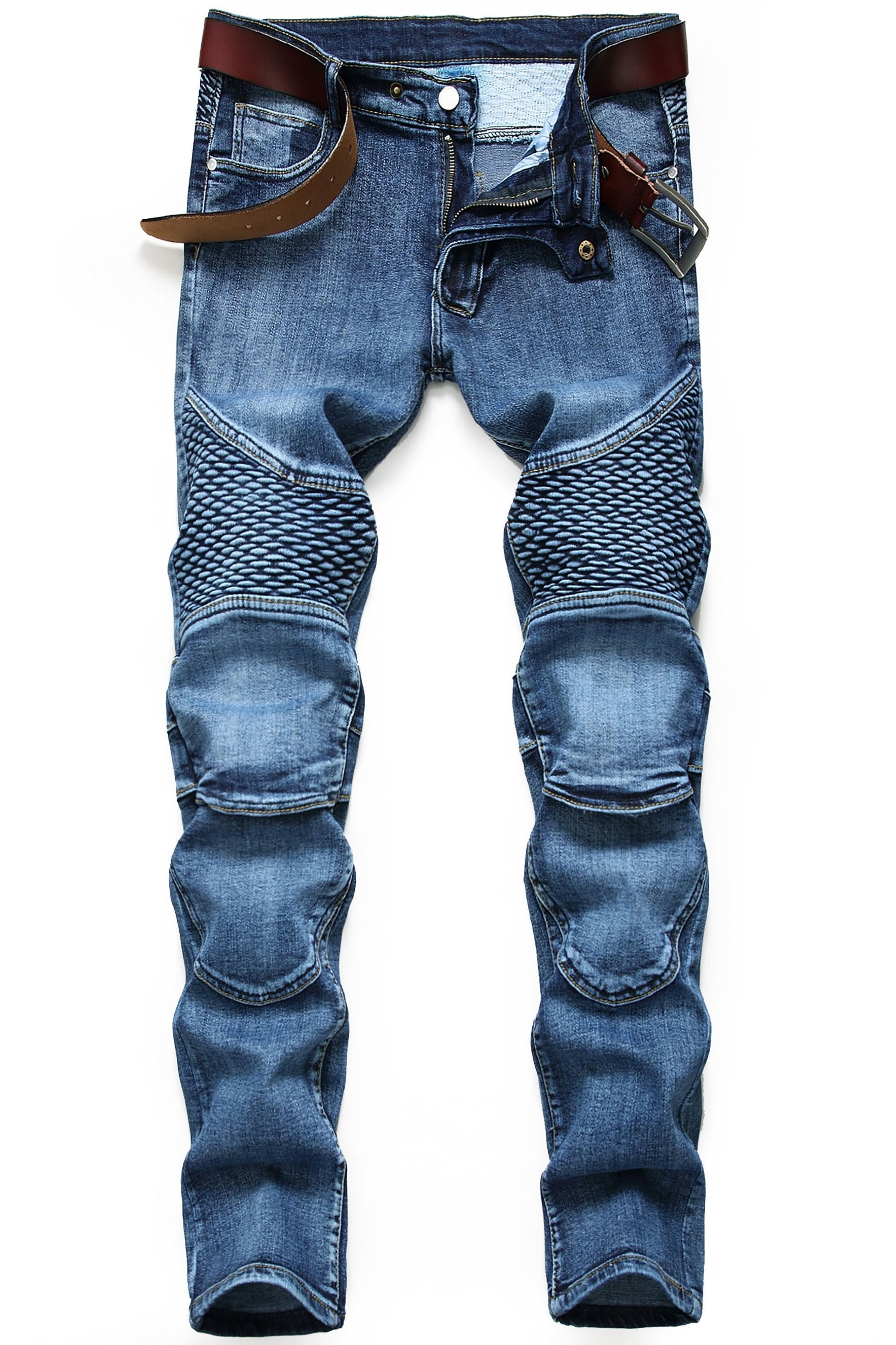 Ginsiom Men's Stretch Jeans Destroyed Straight Fit Biker Denim Jeans ...