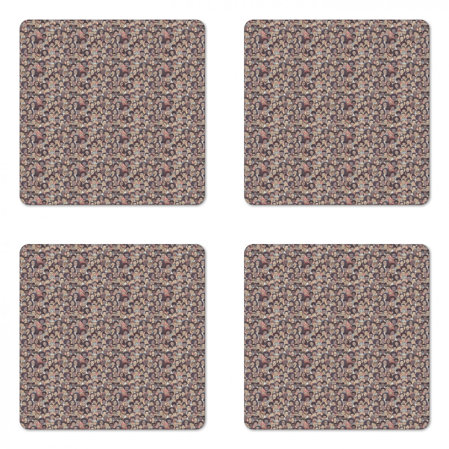 Urban Coaster Set of 4, Crowd of Diverse Human Portraits or Faces City ...