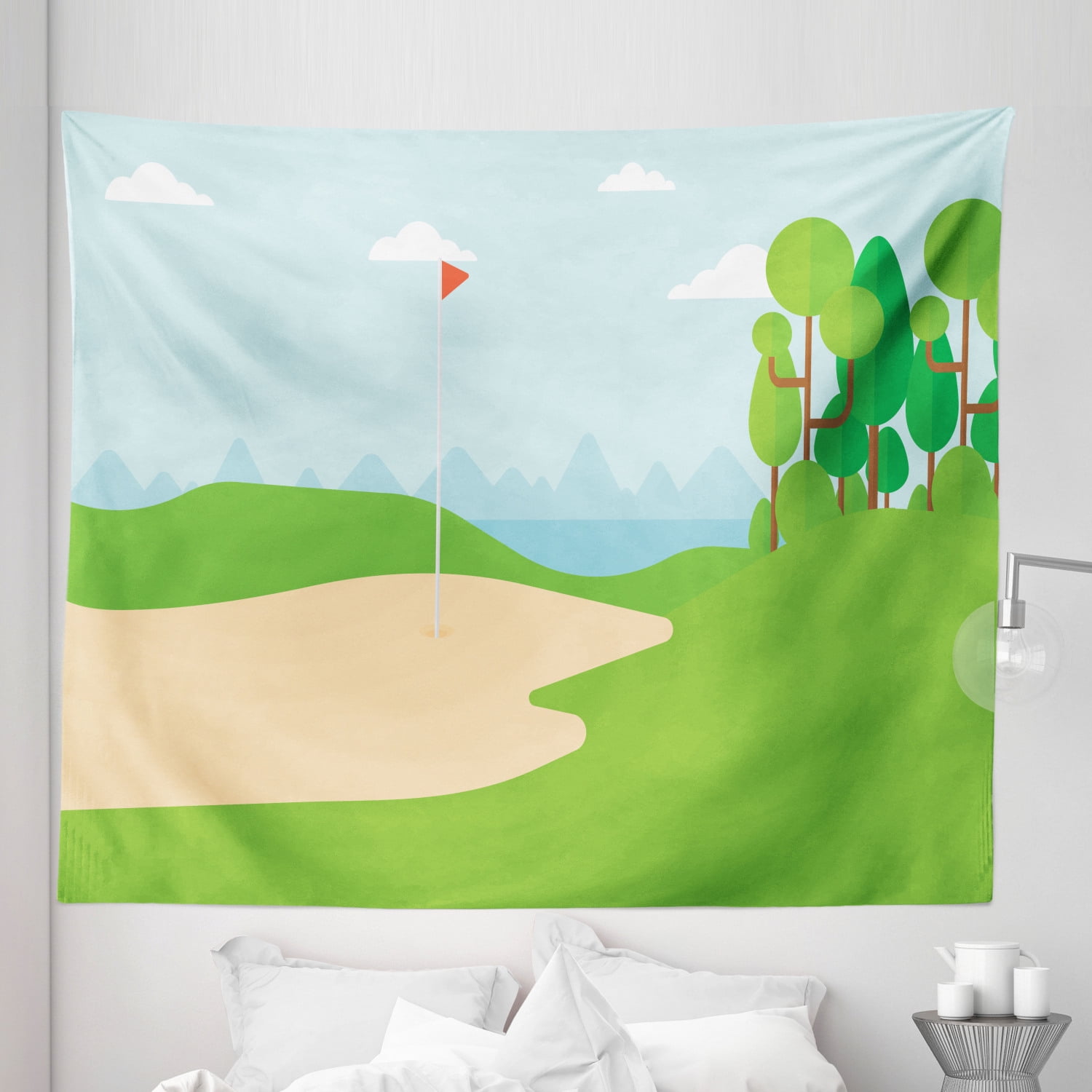 Golf Course Scene Tapestry, Theme of a Hobby Sports Field and Flag with ...