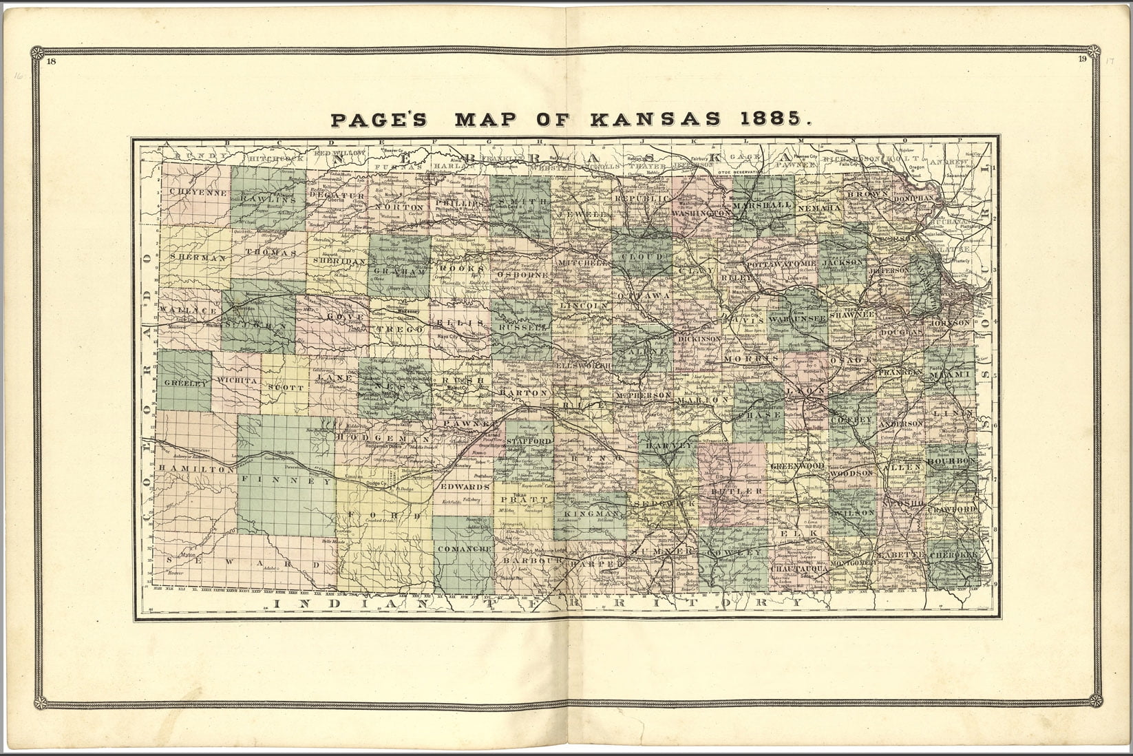 24"x36" Gallery Poster, Map of Kansas, 1885 - Walmart.com
