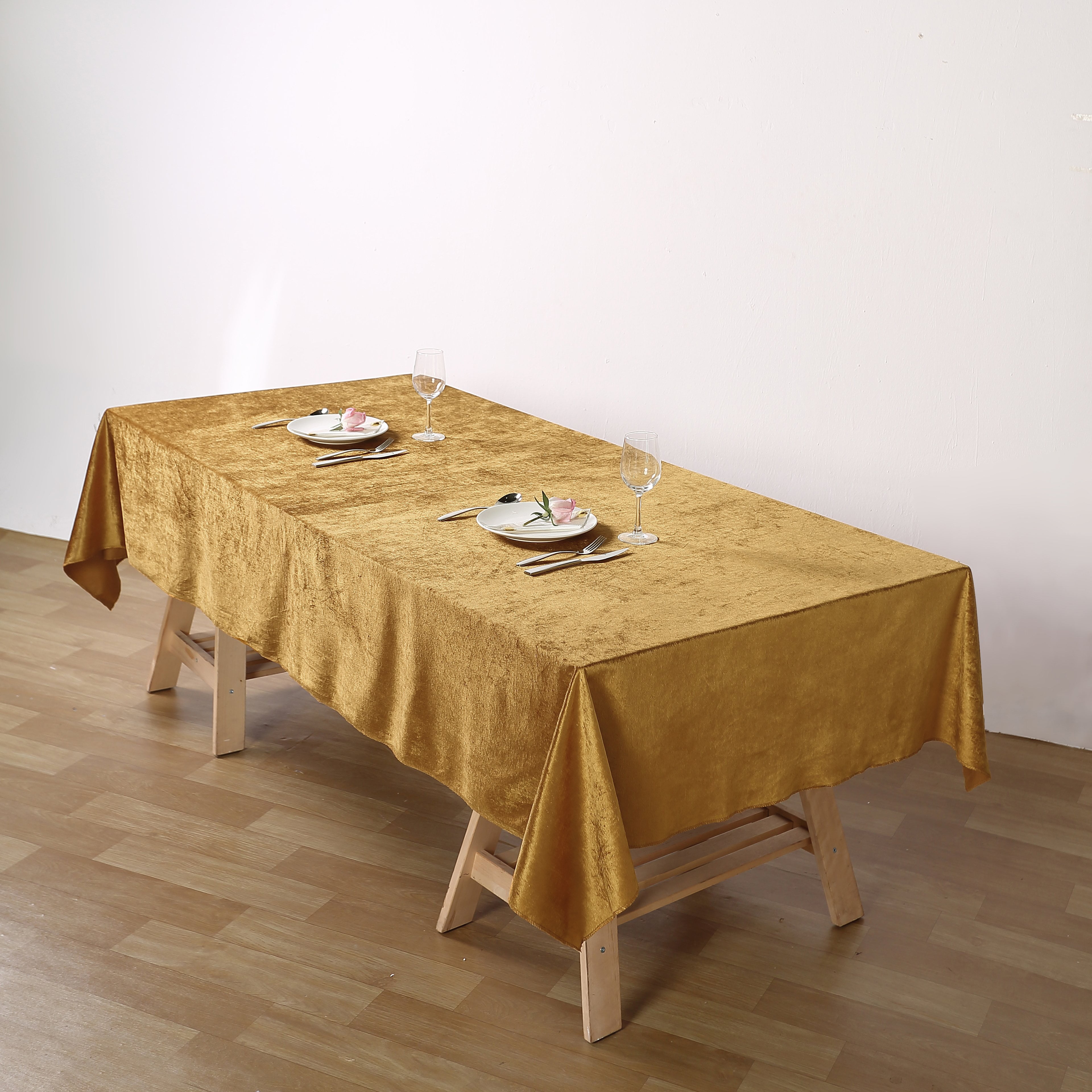 BalsaCircle 60" x 102" Gold Rectangular Premium Velvet Tablecloth Table ...