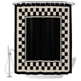 Black Square Shower Curtain Set with Hooks, Graphic Retro Black Khaki ...