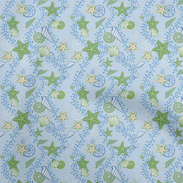 oneOone Polyester Spandex Dusty Blue Fabric Beach Seashell Fabric For ...