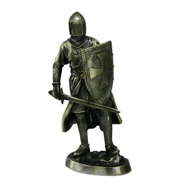 Crusader Knight Statue Silver Finishing Cold Cast Resin Statue 7" (8714 ...