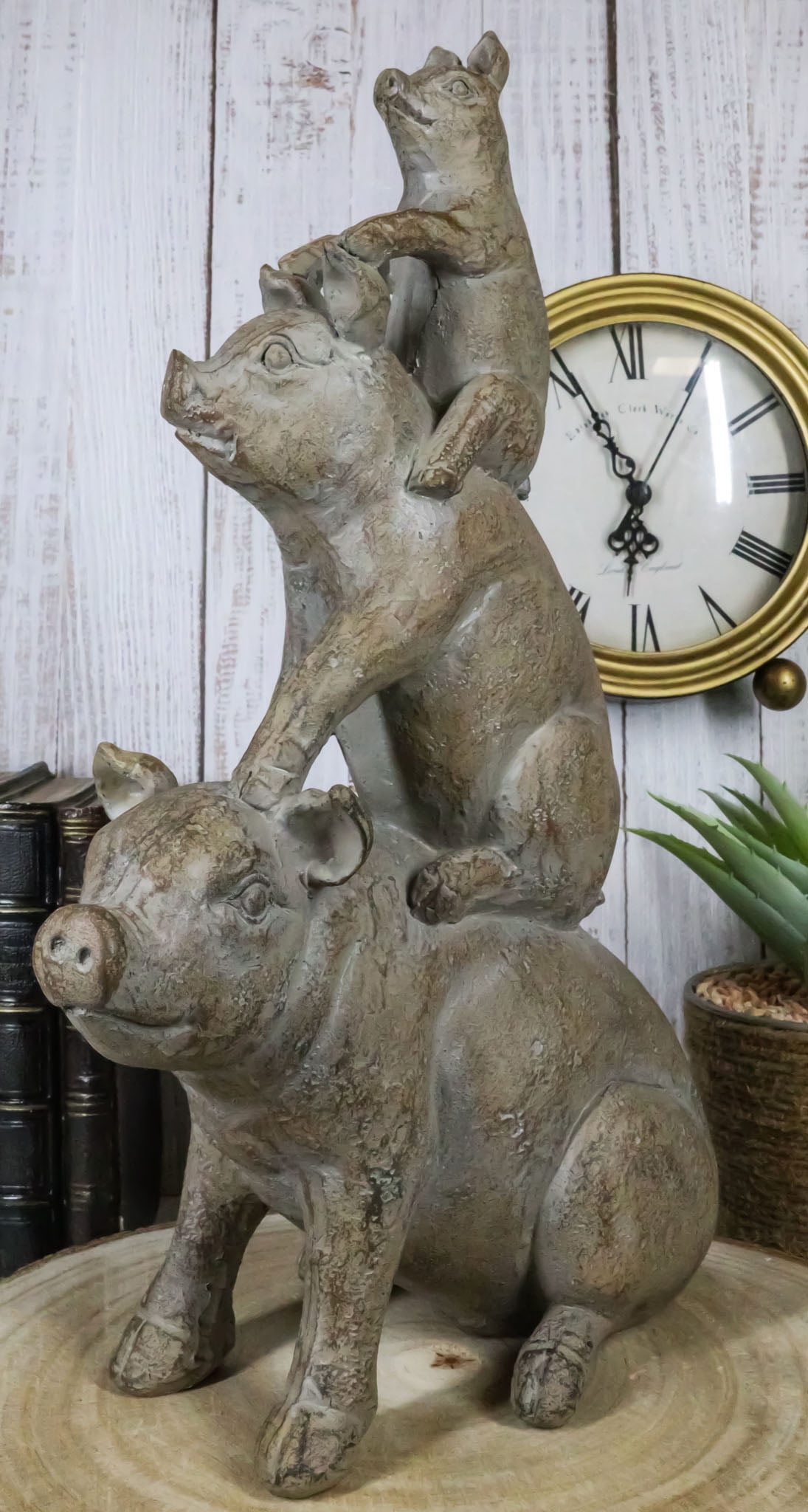 Western Piggyback Ride Rustic Farmhouse 3 Stacked Pigs Piglets Family ...