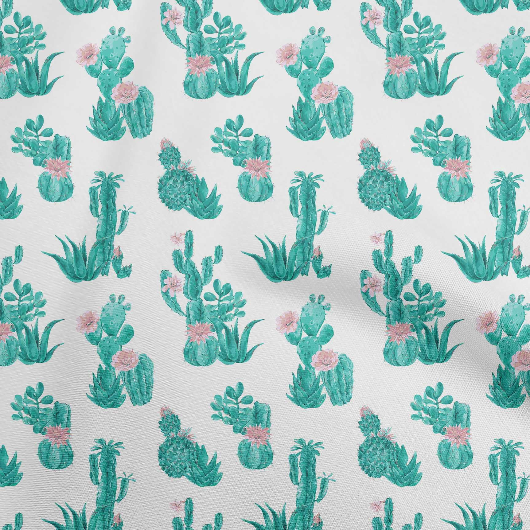 oneOone Cotton Poplin White Fabric Cactus Fabric For Sewing Printed ...