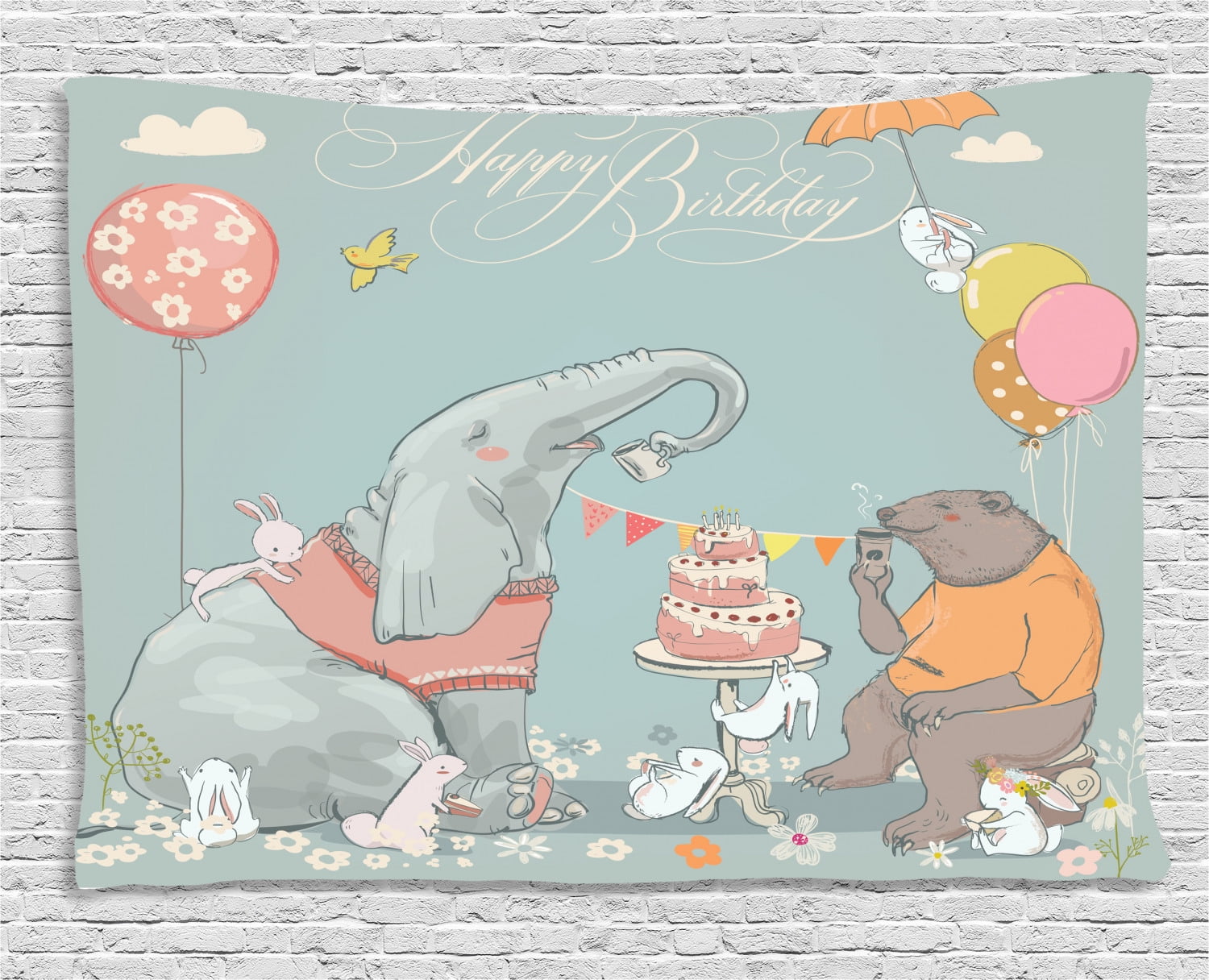 Kids Birthday Tapestry, Festive Celebration Surprise Party Theme Art ...