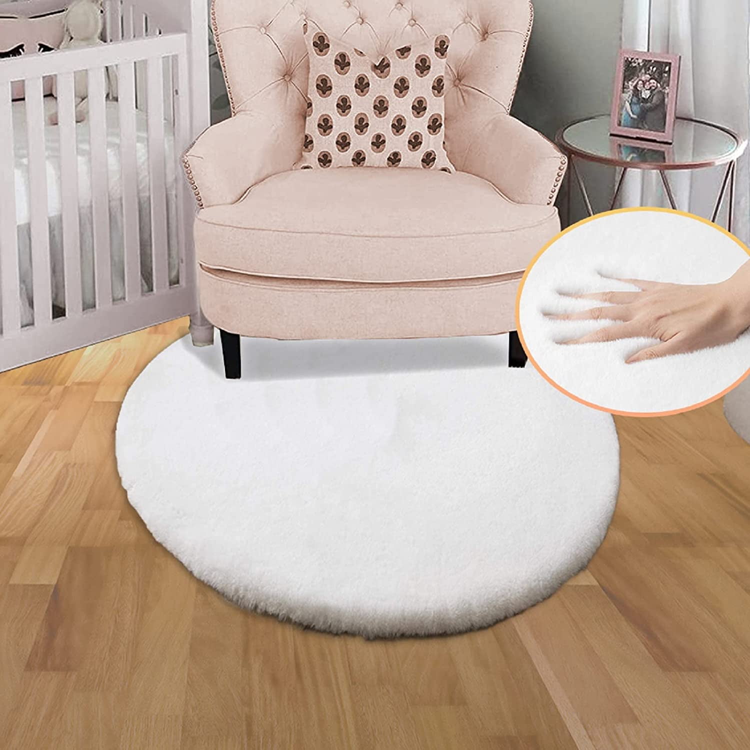 Latepis White Faux Rabbit Washable Fur Area Rugs Circle Rugs for Living ...