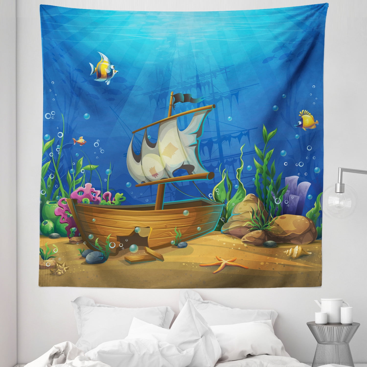 Deep Sea Tapestry, Undersea World with a Ship Wreck and Different ...