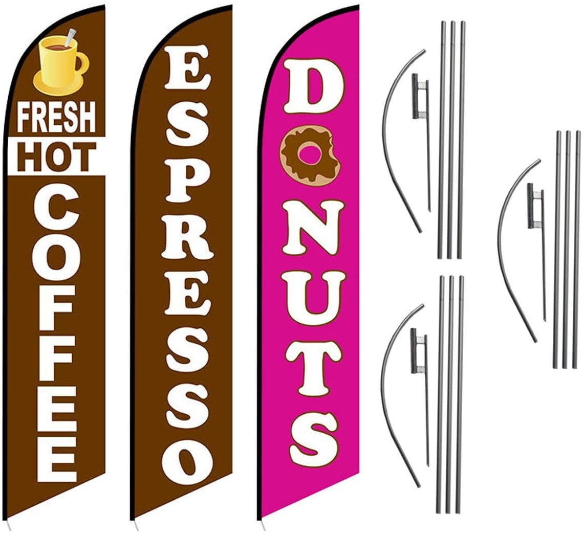 Fresh Hot Coffee Espresso Donuts Cafe Advertising Feather Flag Kits ...