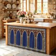 Blue Gold Arched Cabinet Curtains 28"W x 51"L, Vintage Ethic ...