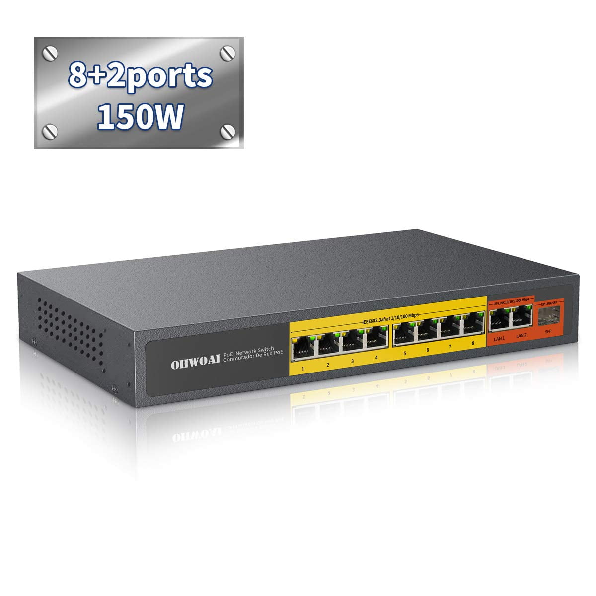 Buy 8 Port Gigabit Poe Switch 2 Ethernet Uplink Port1 SFP Port,150W ...