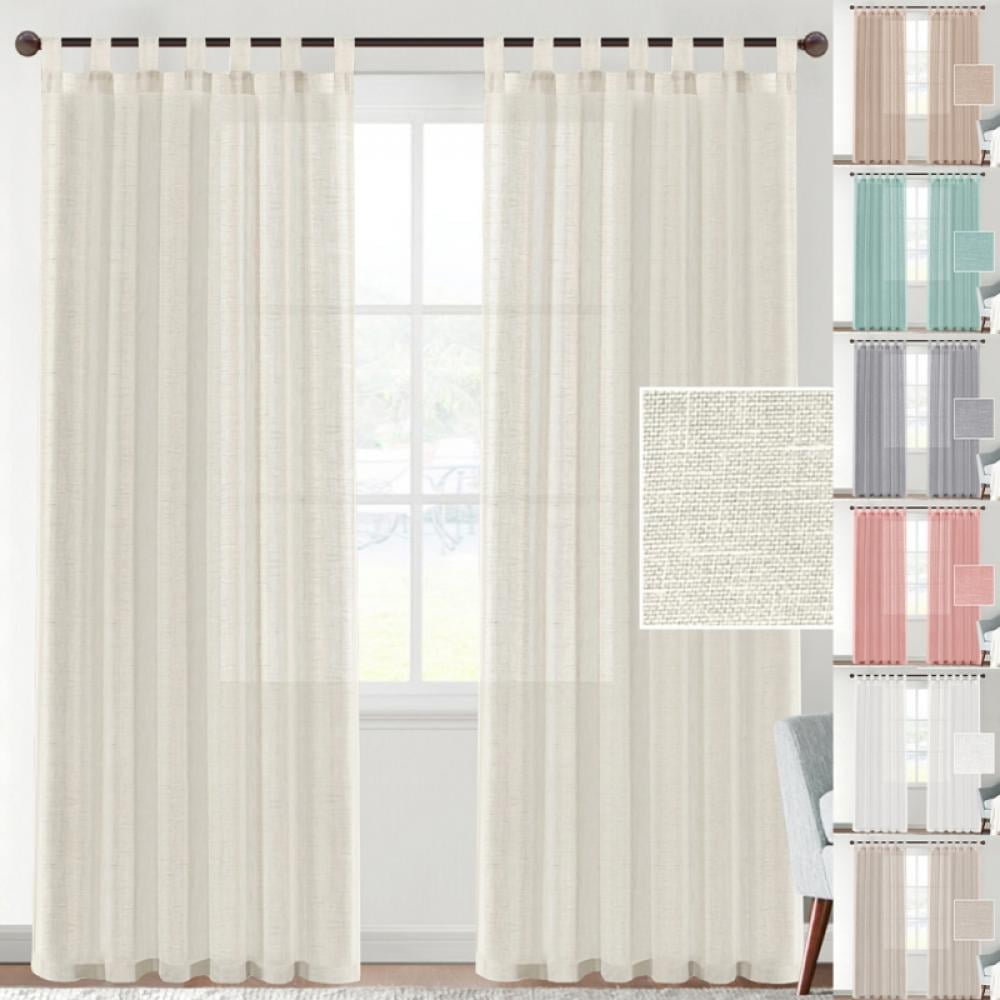 Linen Sheer White Curtains 72 Inch Length - Semi-Sheer Tab Top Curtain ...