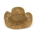 esafio Straw Cowboy Hat Band Shapeable Brim Beach Cowgirl,Beige ...