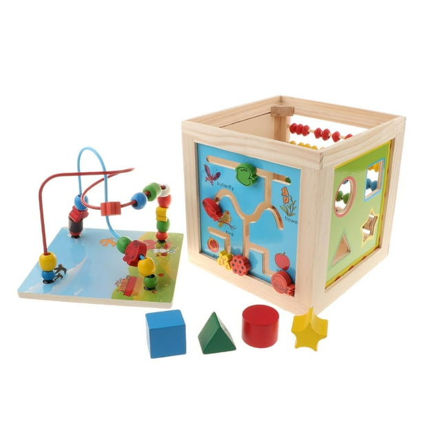 Wooden Learning Bead Maze Cube Activity Center Kids Educational Toy ...