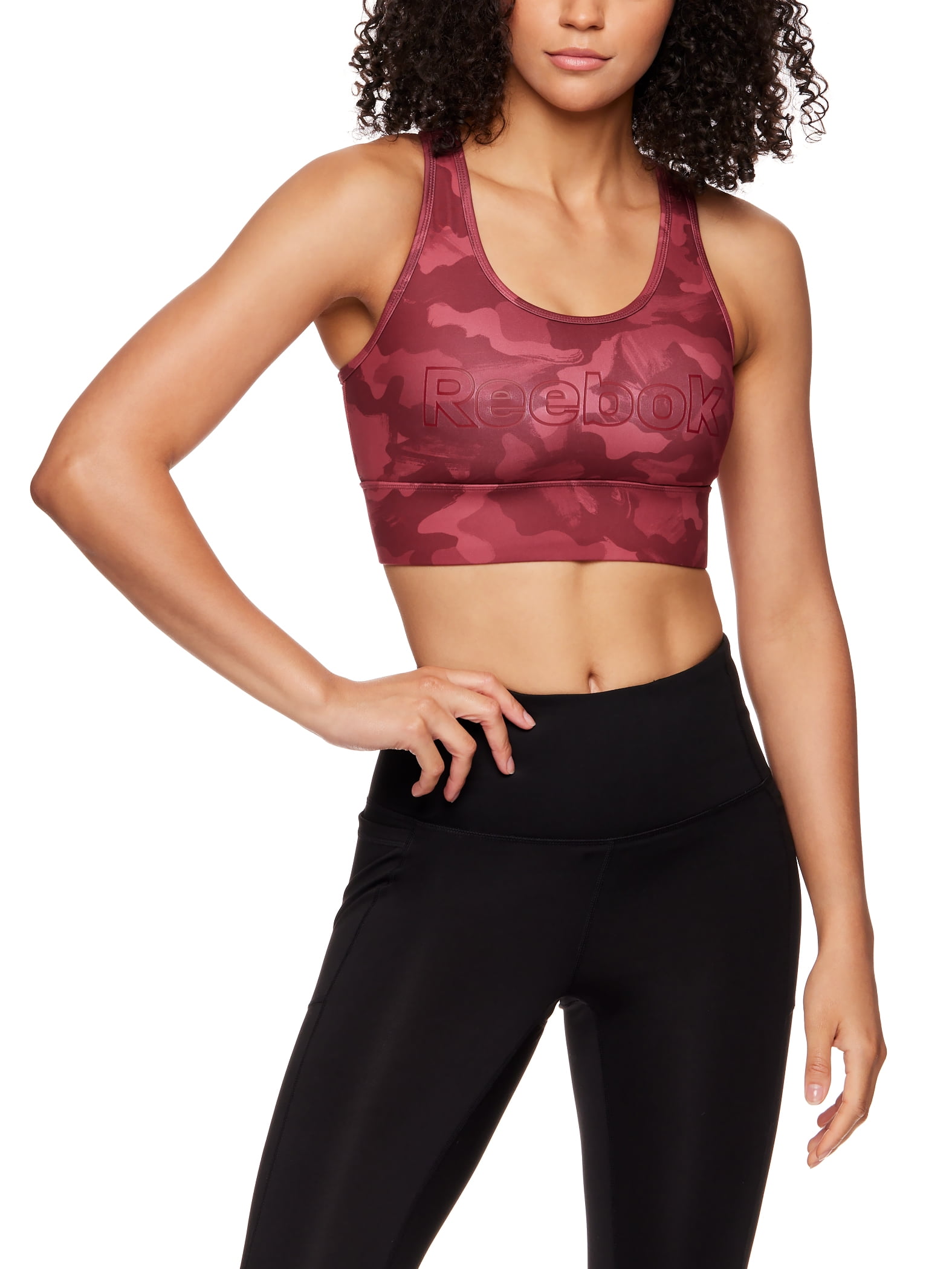 Reebok Women's Gravity Long Line Camo Print Sports Bra with Removable ...