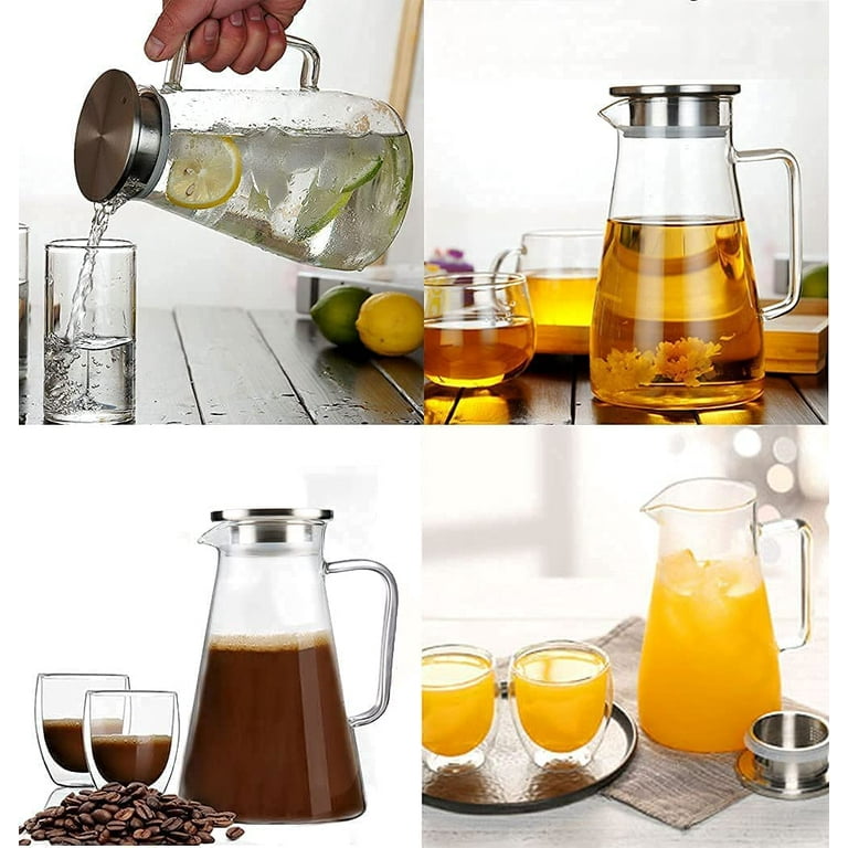 Iced Tea Coffee Pitcher MRZIKPO 1.8 Liter Glass Pitcher With Lid - 60 ...