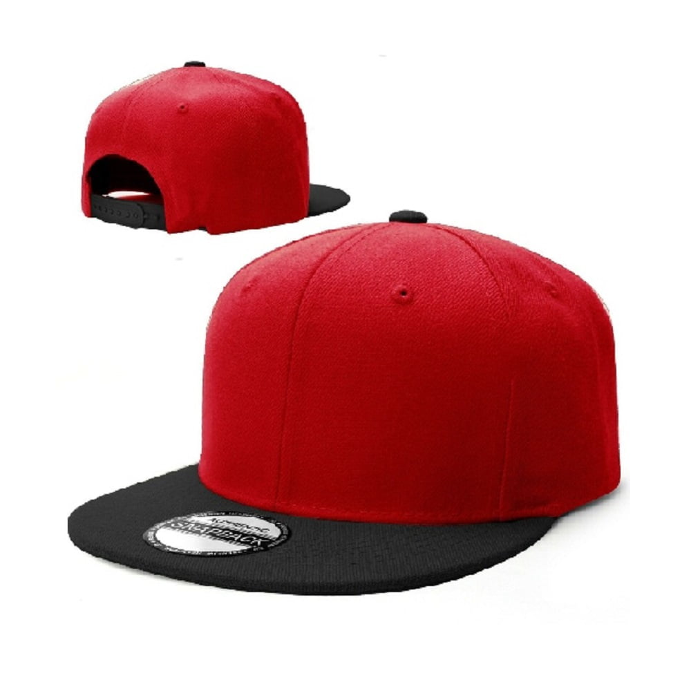 Adjustable Hip Hop Baseball Cap Solid Plain Blank Men Snapback Hat Flat Trucker Red & Black ...