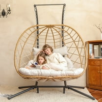 SWITTE Swing Egg Chair with Stand 2 Person Beige Wicker Egg Chairs ...