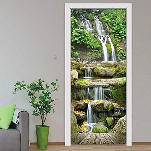 3D Door Stickers Poster Green Plant Leaves Creative Trompe L'Oeil Door ...