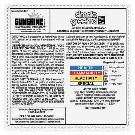 SIMPLE GREEN 9500001000034 Secondary Label - Walmart.com