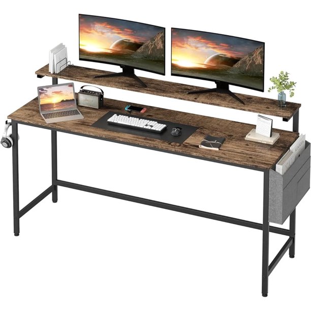 63 inch Computer Desk with Monitor Stand, Stable Design Writing Desk ...
