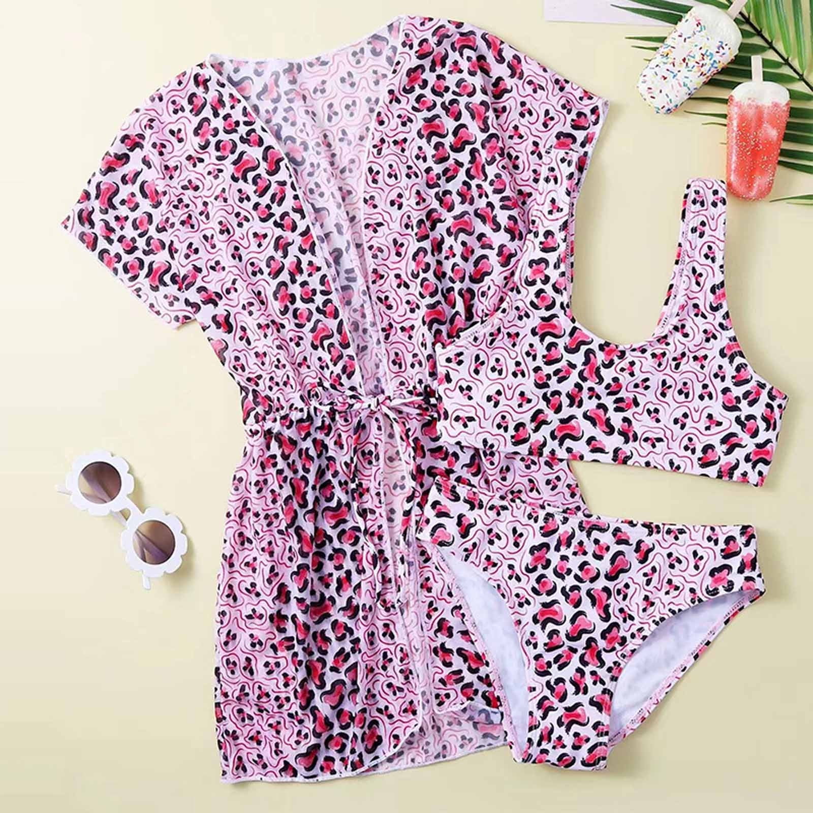EGNMCR Girl's Tropical Print Bikini Bathing Suit with Kimono 3 Piece ...
