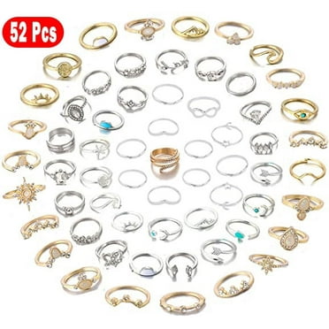 15 Pcs Bohemian Stackable Joint Knuckle Ring Set Crystal Heart Finger ...