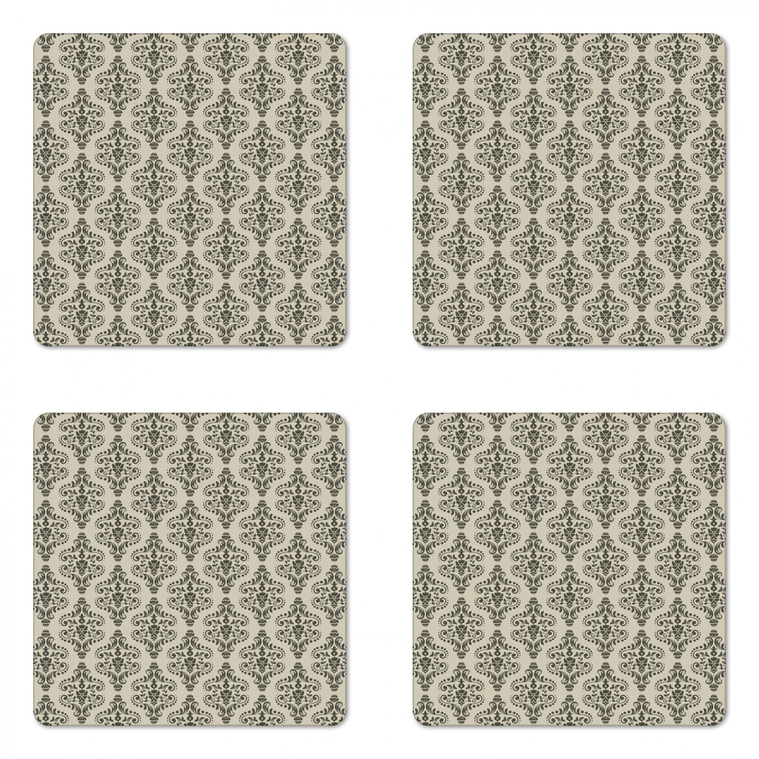 Victorian Coaster Set of 4, Floral Themed Ornamental Shapes in ...