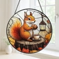 Autumn Squirrel Scene With Lantern and Acorn Stained Glass Style Round ...
