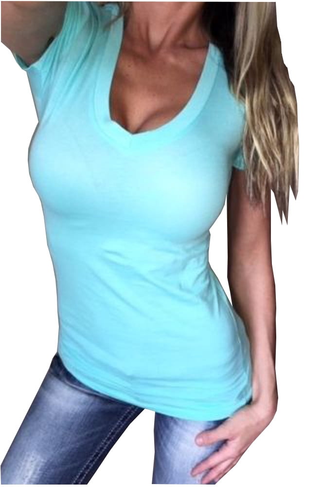 Sexy Plus Size Low-Cut Cleavage V-Neck T-Shirt Tee Top 1x2x3x - Walmart ...